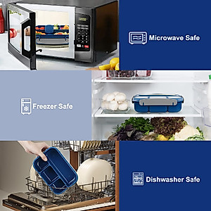 MaMix Bento Box Adult Lunch Box, Lunch Box Kids,Lunch Containers for Adults/Kids/Toddler,1300ML-4 Compartment Bento Lunch Box,with Accessories 4 Pcs Reusable Silicone Cups (Blue)