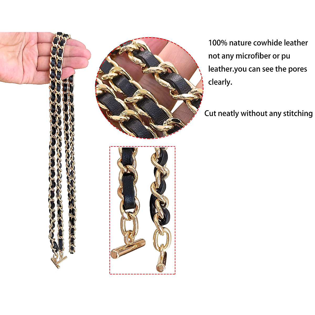 Conversion Kit Real Cowhide Leather Chain+Insert Compatible with Chanel Flap Long Wallet