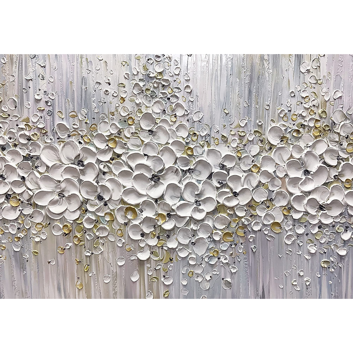 ART8YUQI Paintings - Contemporary Abstract Art Oil Painting On Canvas Texture 3D White Flower painting Handmade Artwork Picture Canvas Wall Art Modern Home Decor living room Ready to Hang 24x48inch