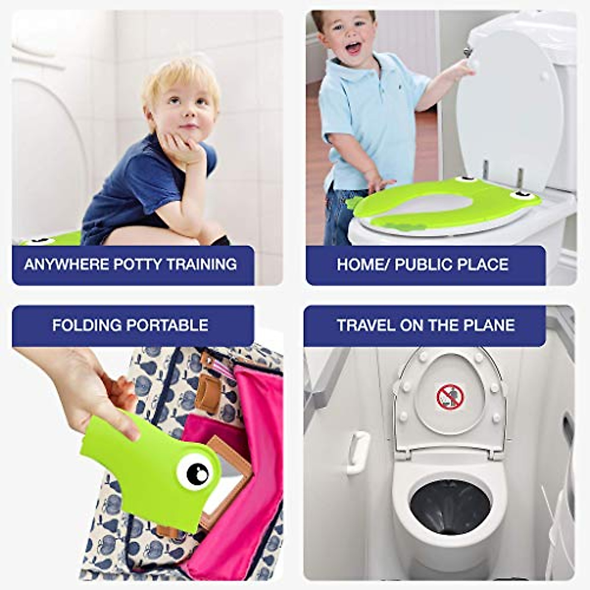 Portable Folding Large Non Slip Silionce Pads Potty Training Seat for Kids Boys & Girls, Foldable Toddlers Toilet Seat, Recyclable Potty Seat Cover for Travel