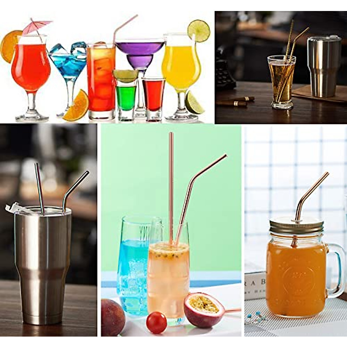 100Pcs Reusable Metal Straight Straw in Bulk Order. 265mm Long Rose Gold Drinking Straws Bronze Color Stainless Steel Straws for 20 and 30 oz Tumbler Yeti (10.5" Long, Rose Gold-100pcs Straight)