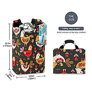 MOYYO Cute Rooster Chickens Laundry Basket Collapsible Laundry Hamper Fabric Laundry Bin Large Dirty Clothes Basket with Durable Handles for Kid Room Toy Bin Bathroom Clothing Organizer