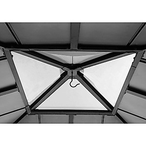 Sunjoy Hardtop Gazebo 9 x 9 ft. Upgrade Cedar Framed Wood Gazebo with Brown Steel & Polycarbonate Hip Roof Hardtop for Garden, Backyard Shade, Brown Roof + Natural Wood Frame