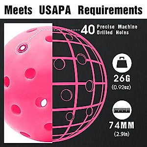 Vvinca Pickleballs 6 Pack Pickleball-Balls Meet USAPA Requirement 40 Holes Outdoor-Pickleballs, Double Tone Luminous Green Blue Pink Tangerine Yellow