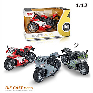 Gilumza Pull Back Motorcycle Toys, Pullback Gift with Music Light, Race Motorcycles Toy for Boys Kids Age Over 3 4 5 6 7 8 Year Old (Redwhite)