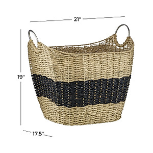 Deco 79 Coastal Seagrass Storage Basket, 21" x 17" x 19", Natural Brown
