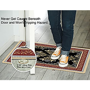 Cosilyt 1/10" Ultra Thin Extra Large 3×5 Feet and 24"×35" Front Door Mat Indoor Entryway Area Rug for Inside Entry, Waterproof Non Slip Washable Rubber Interior Door Mats Entrance Home, Boho Red