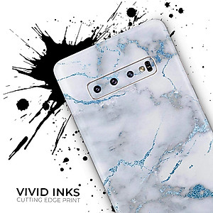 DesignSkinz Marble & Digital Blue Frosted Foil V3 Protective Vinyl Decal Wrap Skin Cover Compatible with The Samsung Galaxy S20 (Screen Trim & Back Glass Skin)