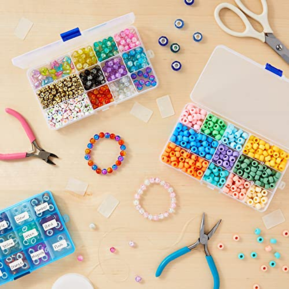 6 Pack Plastic Jewelry Organizer Box with Labels and Dividers for Custom Organization (7 x 4 x 1 in)