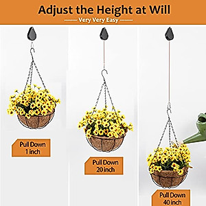 WROSWT Upgraded Retractable Plant Hanger,Plant Pulleys for Hanging Plants,Easy to Raise and Lower,Auto Lock,Heavy Duty, Adjustable Hook for Garden Baskets Pots,Birds Feeder, 3 Pack