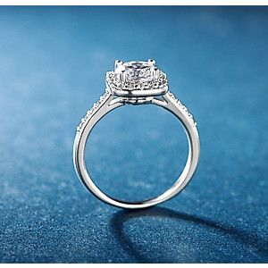 MDFUN 18K White Gold Plated Cubic Zirconia Promise Halo Engagement Eternity Rings for Women (rhodium-plated-brass, 8)