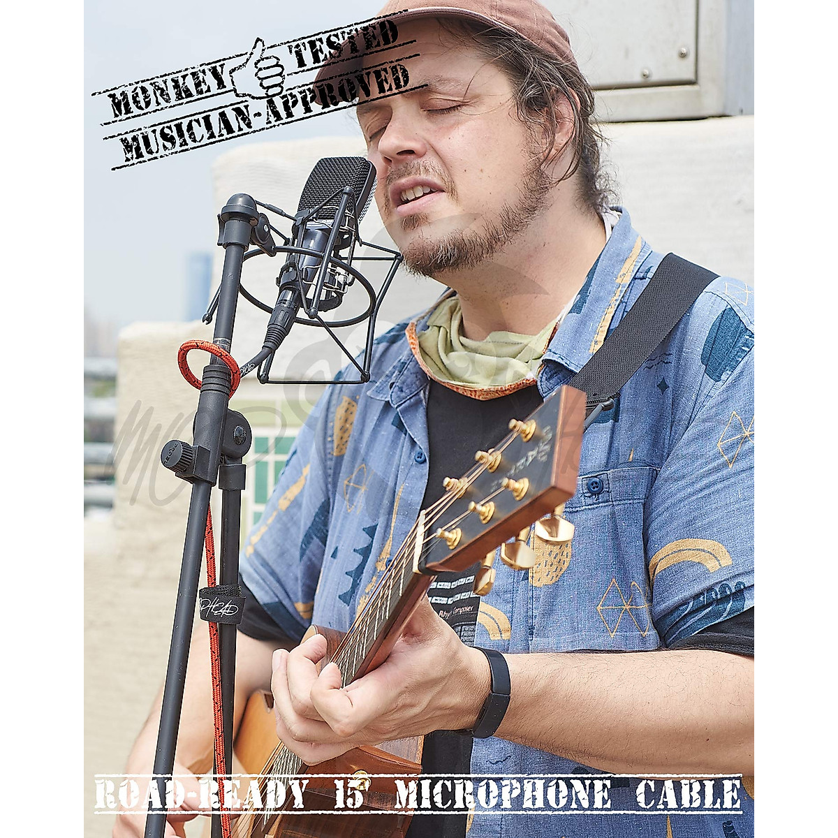 Mophead 15-Foot Balanced XLR Microphone Cable - 3-Pin XLR Male to XLR Female Pro Grade Double Insulated Tweed Braided (Red and Black Stripes)