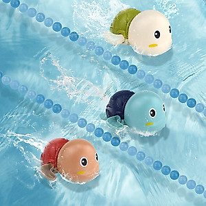 Kendyy Baby Bath Toys Set for Toddlers, Wind Up Swimming Turtle Animal Bathtub Bathroom Pool Beach Floating Toys Birthday 3 4 5 Year Old Boys & Girls Kids (6Pcs +1 Organizer+2 Hooks)