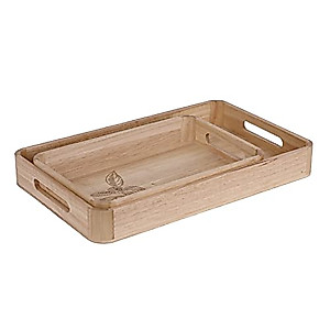 Wood Serving Tray with Handles, Set of 2 Platters, Perfect for Food Tray, Breakfast Tray, Toilet Tray Bathroom Sink Tray