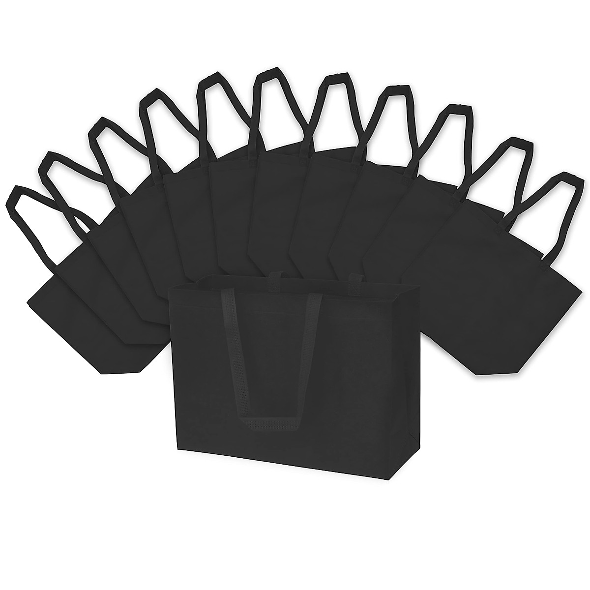 ZENPAC Black Reusable Gift Bags with Handles, Large Canvas Fabric Tote for Small Business, Retail, Grocery, Merchandise, Holidays Bulk, 16x6x12 12 Pack