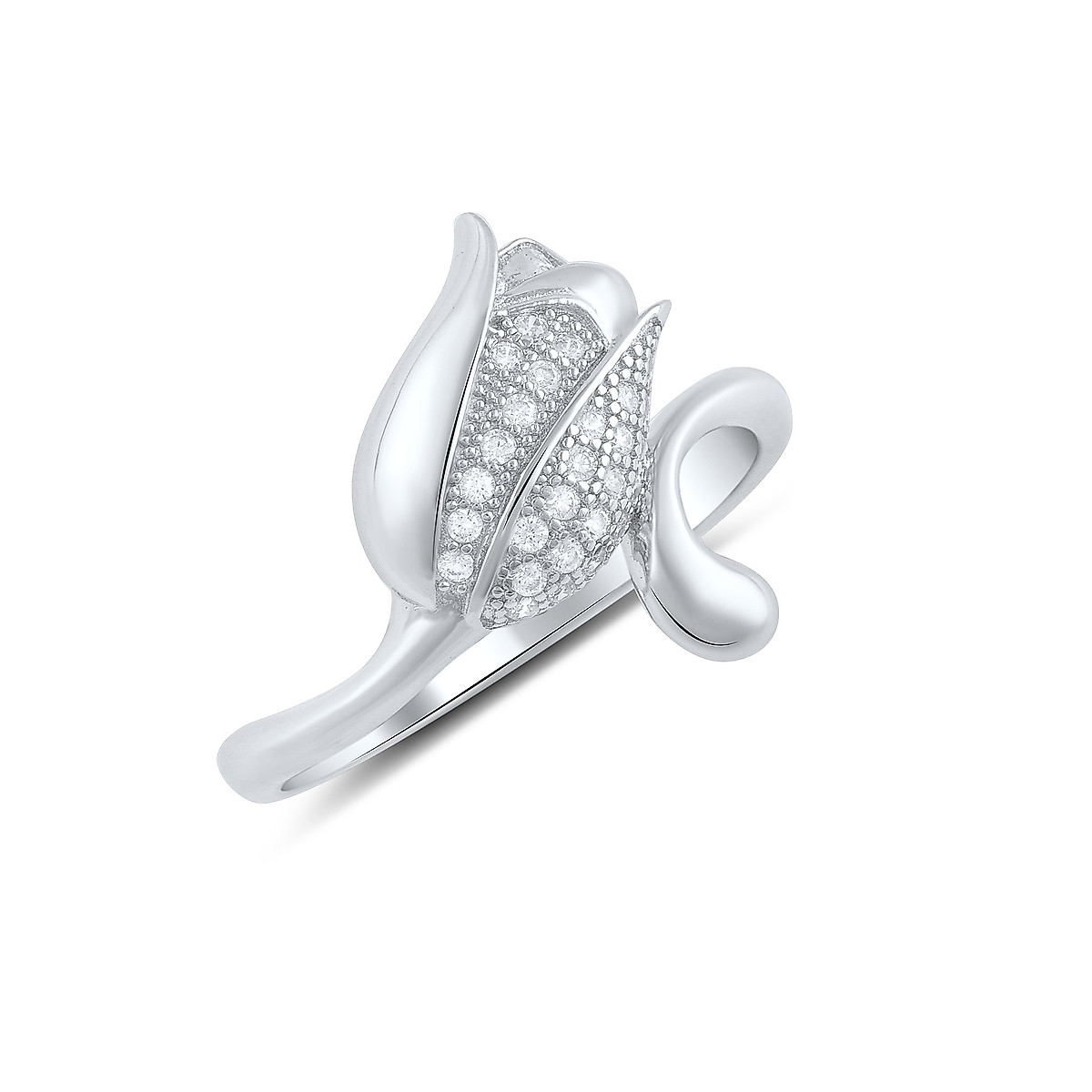 SILVERCLOSEOUT Sterling Silver Cz Tulip Flower Ring - Size 9