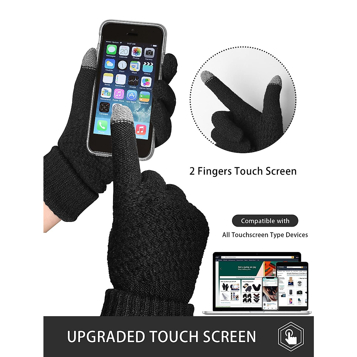 4 Pairs Womens Winter Gloves Warm Touch Screen Knit Fleece Gloves for Women Cold Weather (Black, Gray, Pink, Beige, One Size)