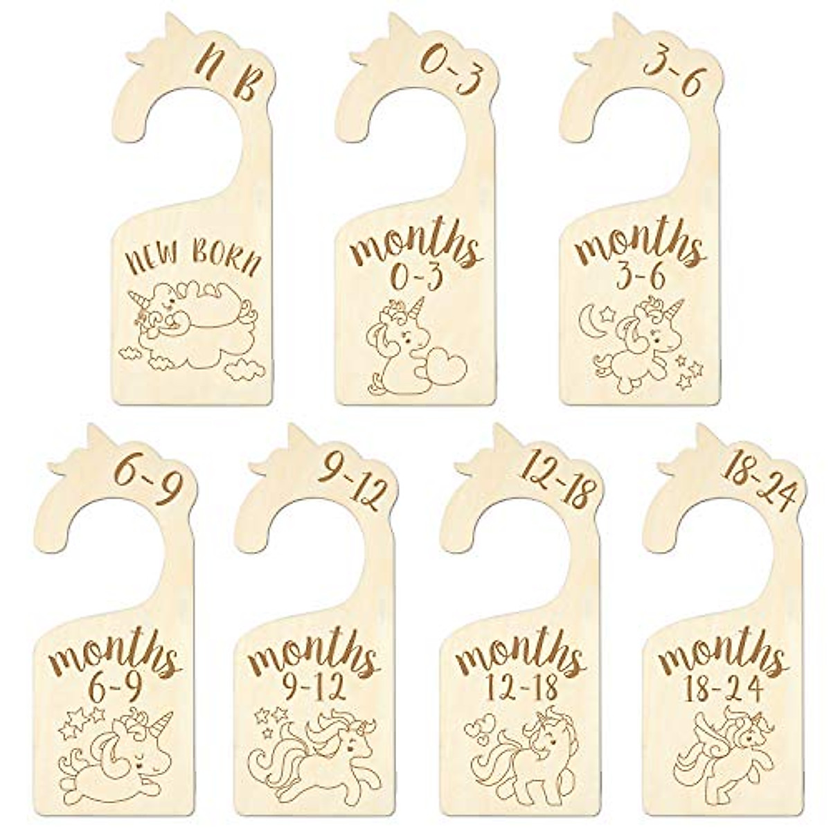 Unicorn Baby Closet Divider,NB to 24 Months 7 Sets of Wood Baby Cloth Organizer by Age and Size Nursery Infant Wardrobe Divider Gift for Newborn Baby Shower (Cartoon)