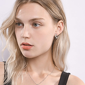 Star Hoop Earrings Small,19mm Platinum Plated Silver Thick Hoop Cartilage Endless Tiny Star Huggie Hugger Earrings Geometric Jewelry