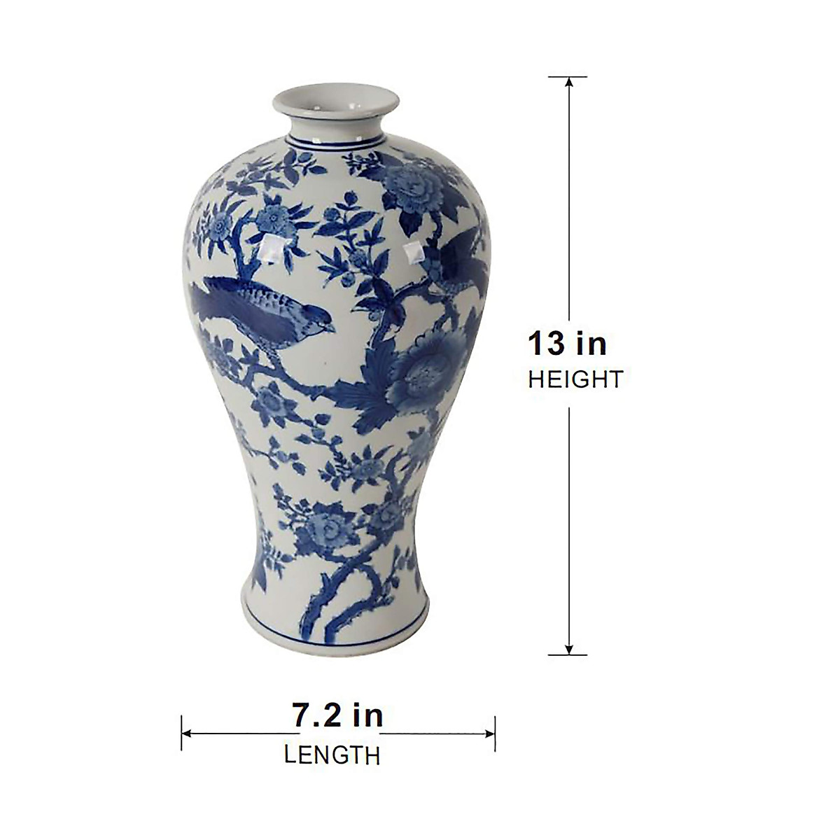 A&B Home 13'' Blue White Porcelain Jar Flower Planter Pot Home Decor Vase Hand Painted Floral Print Tall Vase Asian Decorations
