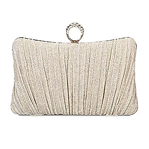 Tanpell Women Evening Bag Satin Clutch Purse Handbag for Wedding Prom Party (Champagne)