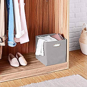 Amazon Basics Collapsible Fabric Storage Cubes with Oval Grommets - 6-Pack, Light Grey