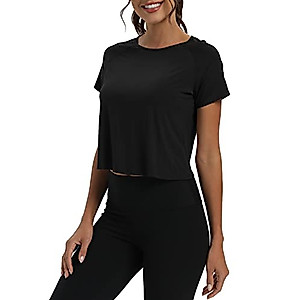 Mippo Workout Gym Shirts Short Sleeve Athletic Active Wear Top Work Out Tshirts Exercise Pilates Clothes Cute Open Back Backless Tank Tops Summer Going Out Top for Women Loose Fit Black S