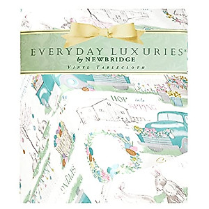 Newbridge Nostalgic Easter Market Farm Truck Vinyl Flannel Backed Tablecloth - Spring Flower Market, Bunny and Egg Print Indoor/Outdoor Easy Care Vinyl Tablecloth, 52” x 70” Oblong/Rectangle