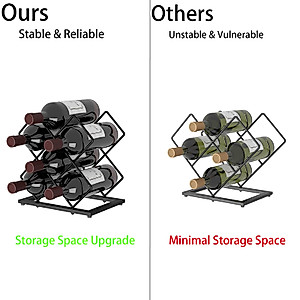 KOKSTOP Countertop Wine Rack, 6 Bottles Wine Storage Capacity, Modern Corner Metal Wine Bottle Holder for Bar, Cabinet, Pantry, Tabletop Wine Racks for Cup and Water Bottle – Black