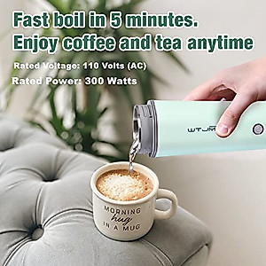 WTJMOV Portable Electric Kettle, Small Travel Electric Tea Kettle Fast Water Boil Automatic Shut-Off 350ML Mini Cup (Light Green)