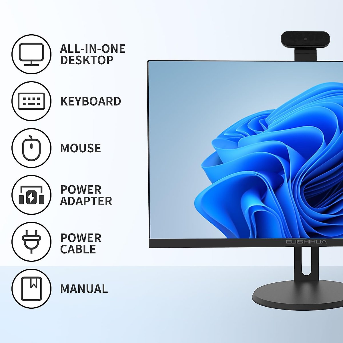 EUISHIHUA 24” All-in-One Computers, i7 Quad-Core Desktop Computer with Camera, 16G Ram 512G SSD IPS HD Display, WiFi Bluetooth for Home Entertainment Business Office (i7-Black)