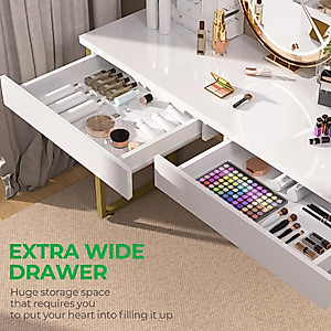 GreenForest Vanity Desk with 2 Drawers,39 inch White Desk with Glossy Desktop Easy Clean,Makeup Dressing Table with Metal Gold Legs for Home Office Small Spaces,Bedroom