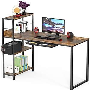 SHW 46-Inch Computer Desk with Adjustable Side Shelf and Drawer, 24" Deep, Rustic Brown
