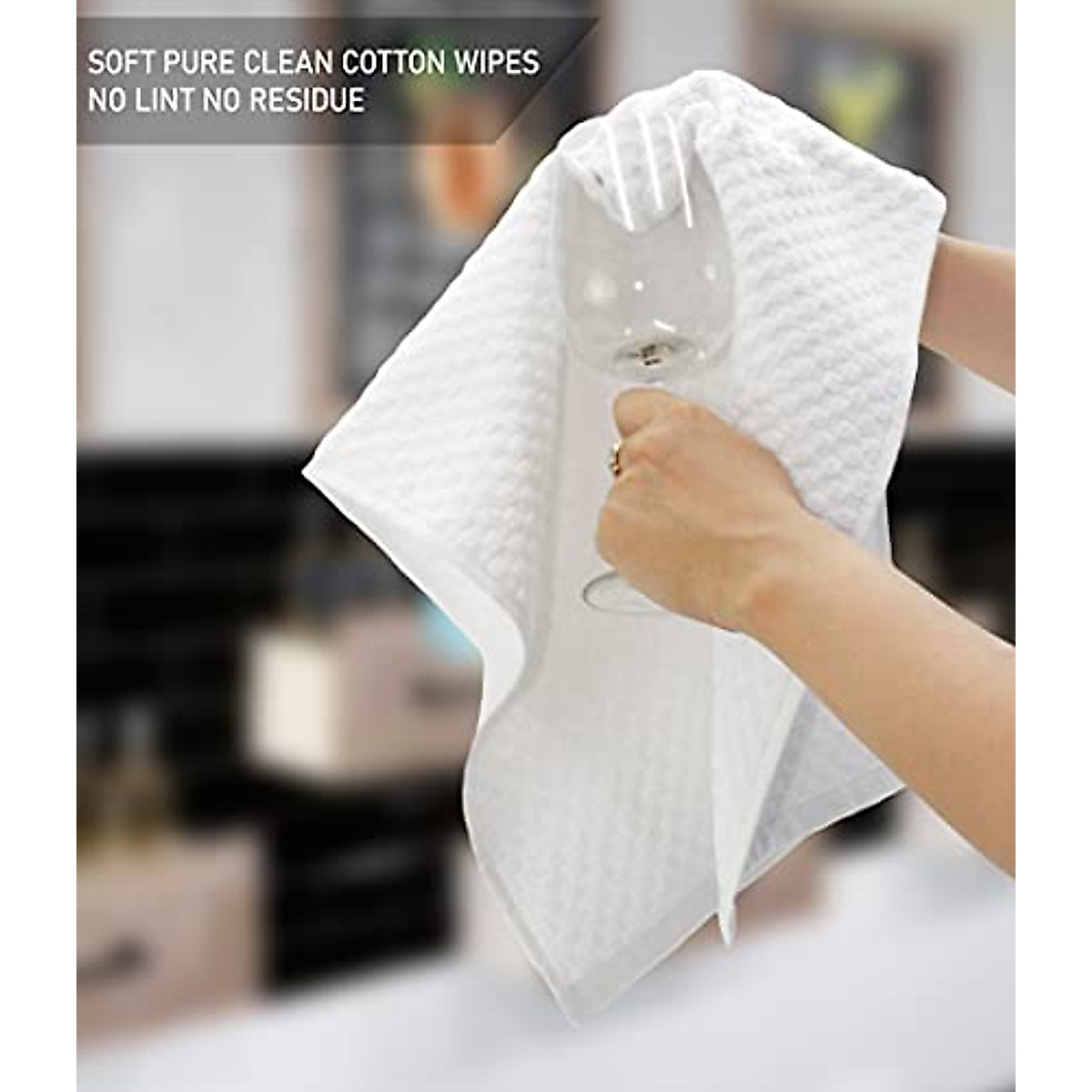 COTTON CRAFT Euro Café Set of 12 Waffle Weave Pure Cotton Super Absorbent Multipurpose Kitchen Towels, Dishcloths, Tea Towels White