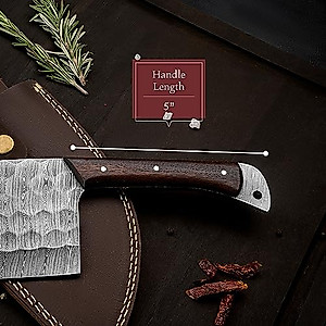 Morf Steelware Premium Damascus Serbian Cleaver Knife for BBQ Cooking - Handmade Chef Chopper Knife with Rose Wood Handle Perfect for Chefs and Cooking Enthusiasts Durable Razor-Sharp