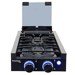 RecPro RV Built In Gas Cooktop | 2 Burner or 3 Burner | RV Cooktop Stove | 6,500 and 8,000 BTU Burners | Cover Included (Black, 2-Burner)