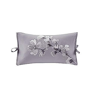 N Natori Sakura Blossom Embroidered Cotton Oblong Decorative Pillow Lilac 12x20'', 12 x 20