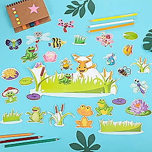 34 Pieces Funky Frogs Bulletin Board Set Frog Cattails Dragonflies Lily Pads Butterfly Bee Fish Bird Accent Bulletin Board Cut-Outs Summertime Bulletin Board Cutouts Classroom Theme Decoration