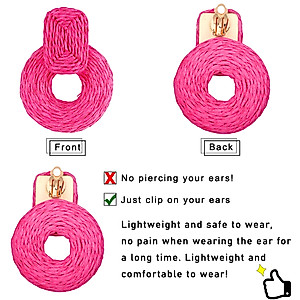 Dochais Rhinestone Rectangle Clip-on Earrings for Women Rectangle Geometric Drop Dangle Statement Earrings Sparkly Crystal Drop Dangle Earrings for Women