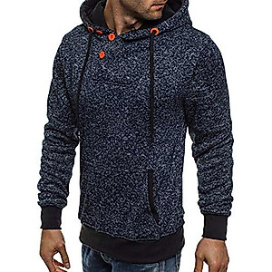 Men's Pullover Winter Workout Thenlian Mens Pure Color Pullover Long Sleeve Hooded Sweatshirt Tops Blouse(Blue, L)