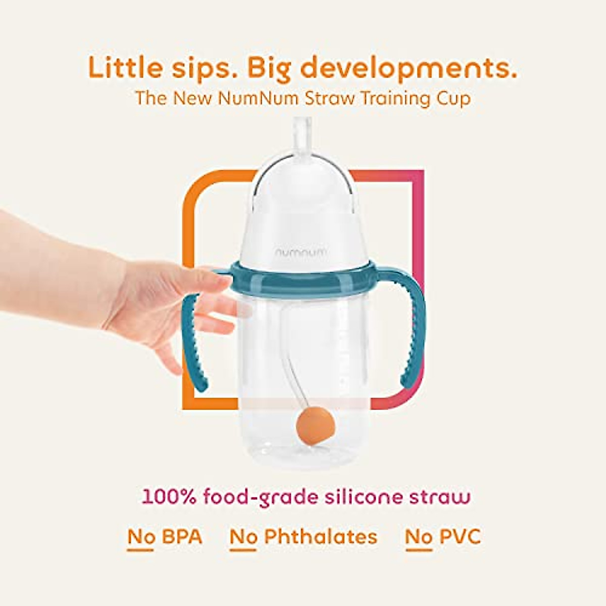 numnum Weighted Straw Cup for Infant & Toddler 6-12 months - Expert Endorsed - 7oz Training Baby Cups w/Removable Handles - Easy to Use Self Feeding & Drinking Skills - Food-Grade Silicone (Blue)