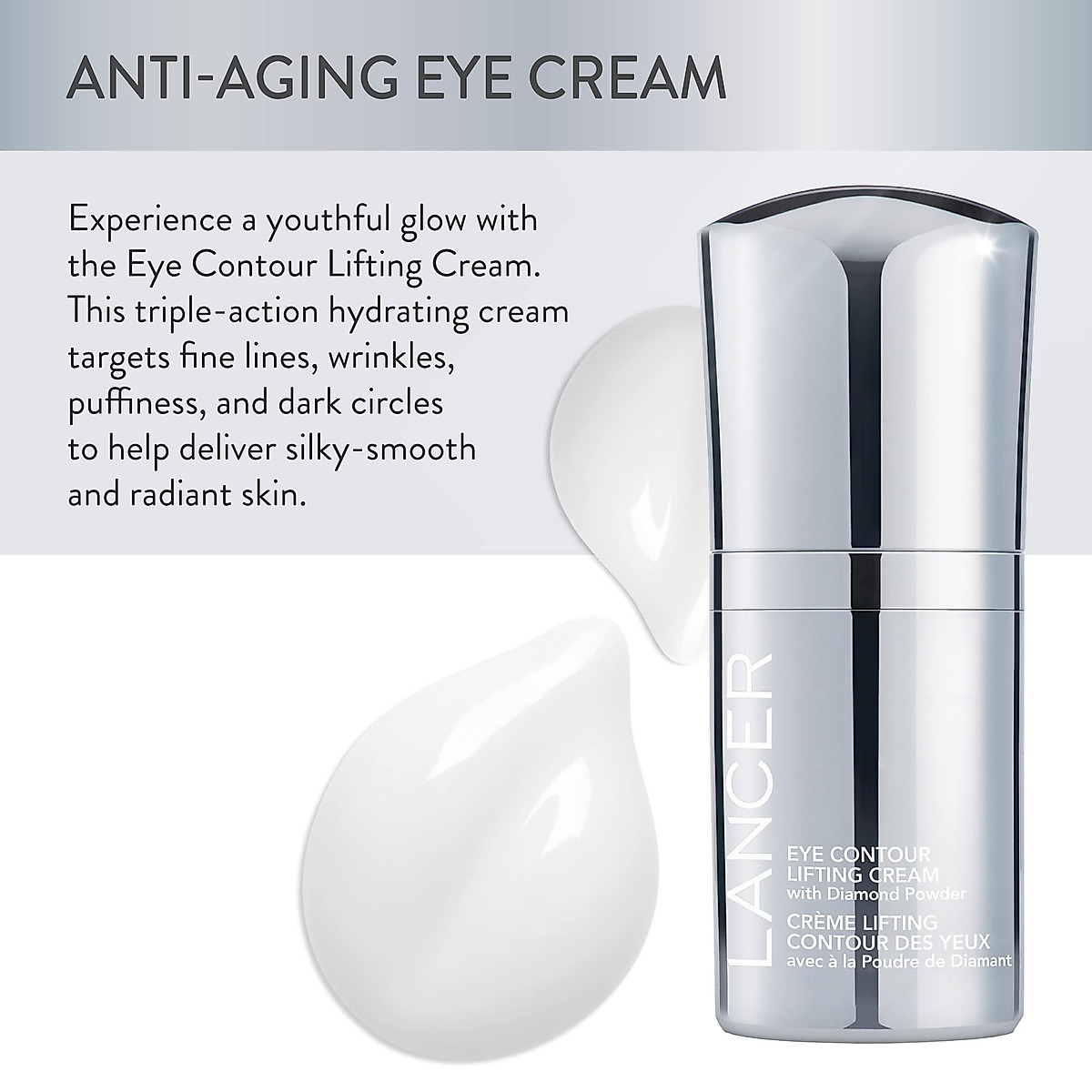 Lancer Skincare Eye-Contour Lifting Cream with Diamond Powder, Anti-Aging Eye Cream with Hyaluronic Acid, 0.5 Ounces