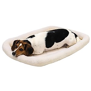 Furhaven Dog Bed for Medium/Small Dogs & Indoor Cats, 100% Washable, Sized to Fit Crates - Sherpa Fleece Bolster Crate Pad - Cream, Medium
