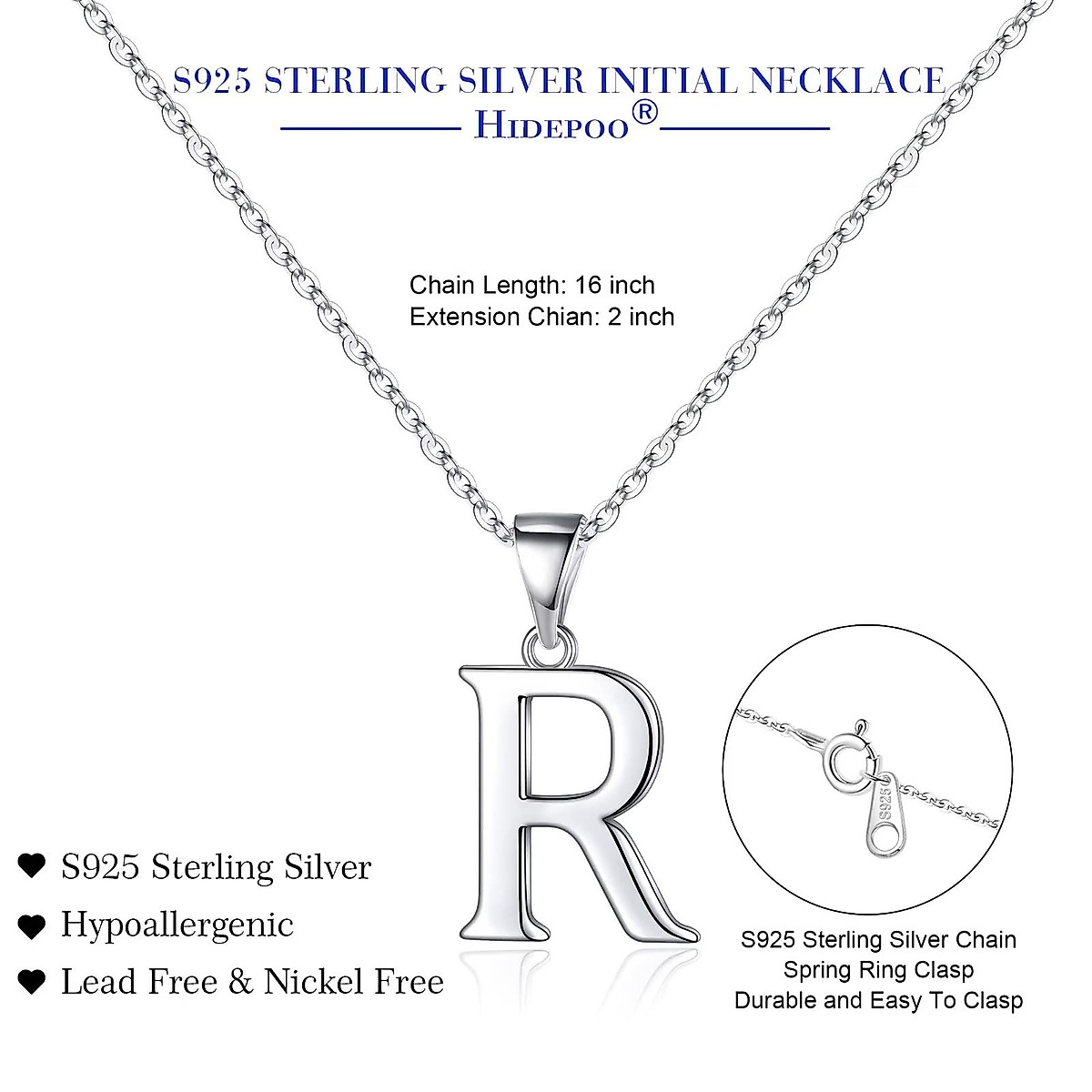 Hidepoo Tiny Silver Initial Necklaces Gifts - S925 Sterling Silver Letter R Initial Necklace Gifts Personalized Alphabet Letter Pendant Initial Necklace Jewelry Birthday Gifts Jewelry for Women