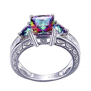iGEM 925 Sterling Silver Princess Cut Rainbow Mystic Topaz Ring Wedding Band (6)