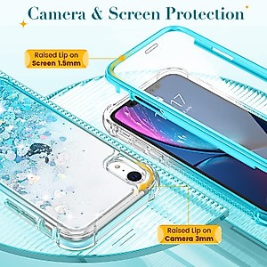 Ruky for iPhone XR Case, Glitter Clear Full Body Rugged Liquid Cover with Built-in Screen Protector Shockproof Protective Women Case for iPhone XR Cases 6.1 inches 2018 (Gradient Teal)