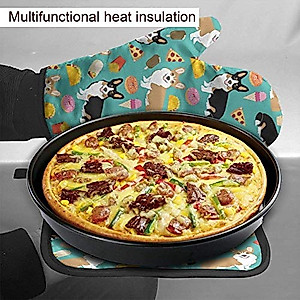 QISHUI Cute Corgi Oven Mitts and Pot Holders Kitchen Set Heat Resistant Cooking Baking BBQ Mitts