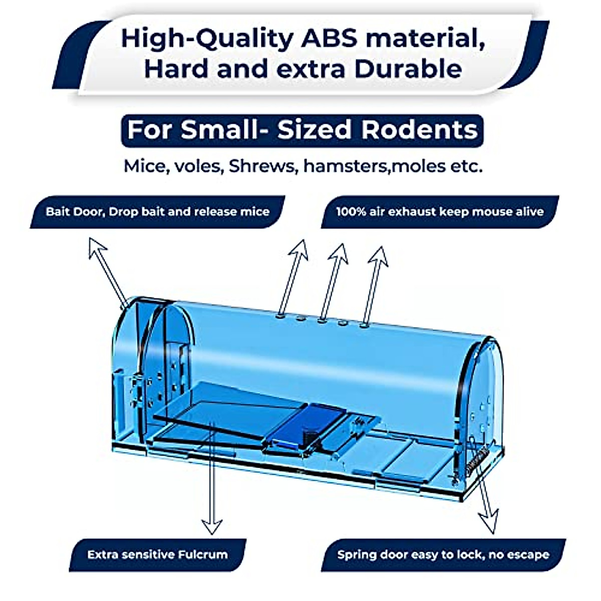 Humane Mouse Traps Indoor for Home/Outdoor, Live Catch and Release Mice Traps, No Kill Mouse Catcher, Easy to Set and Reusable Humane Trap, Safe for Families and Pets 4 Pack Blue