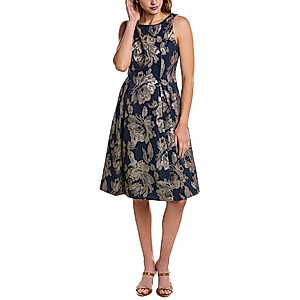 Adrianna Papell Women's Metallic Jacquard Dress, Navy Multi, 4