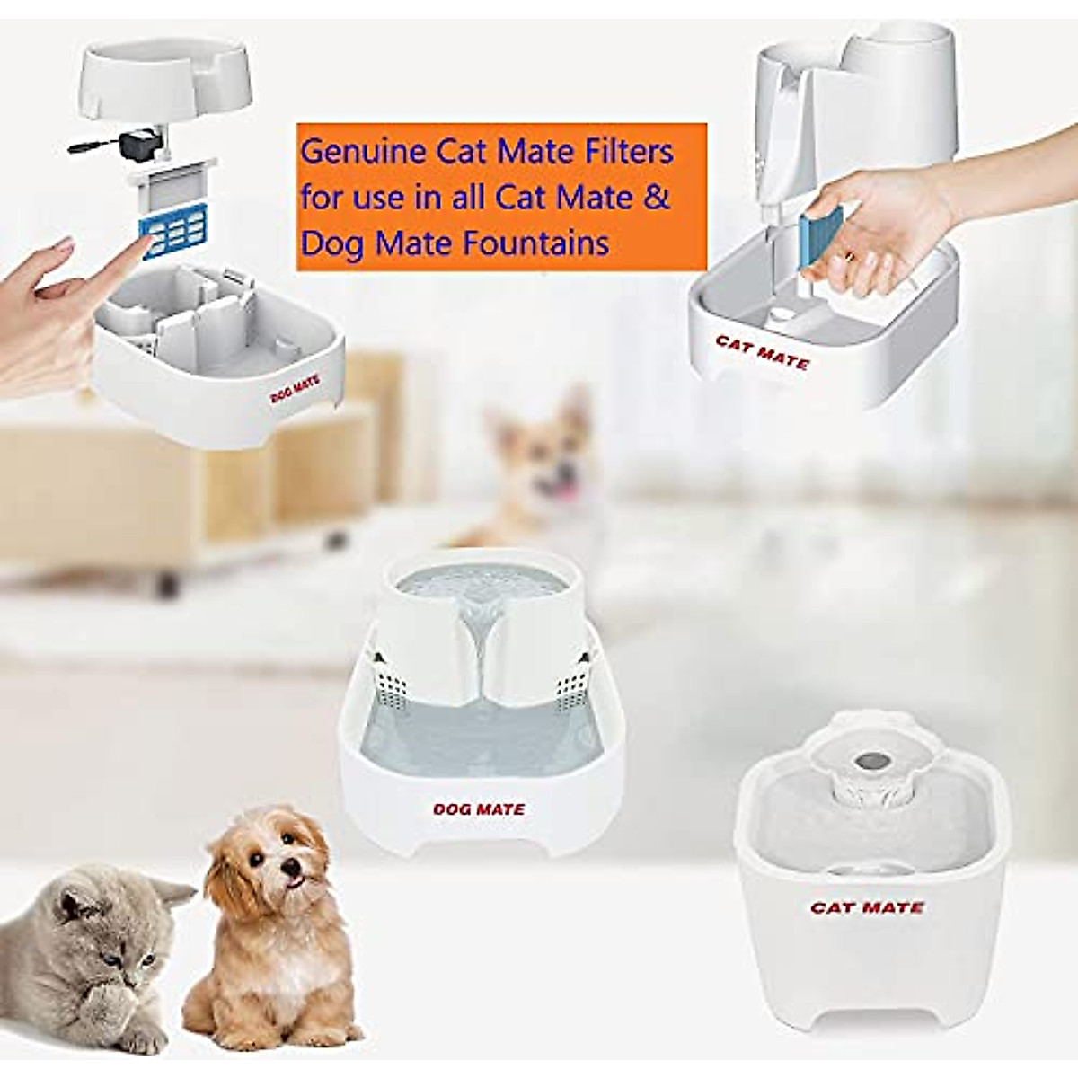 Cat Mate 6-Pack Replacement Fountain Filter Cartridges (Compatible with all Cat Mate / Dog Mate Fountains)